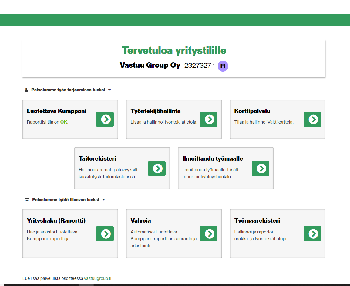 Sisäänkirjautuminen Vastuu Groupin palveluihin